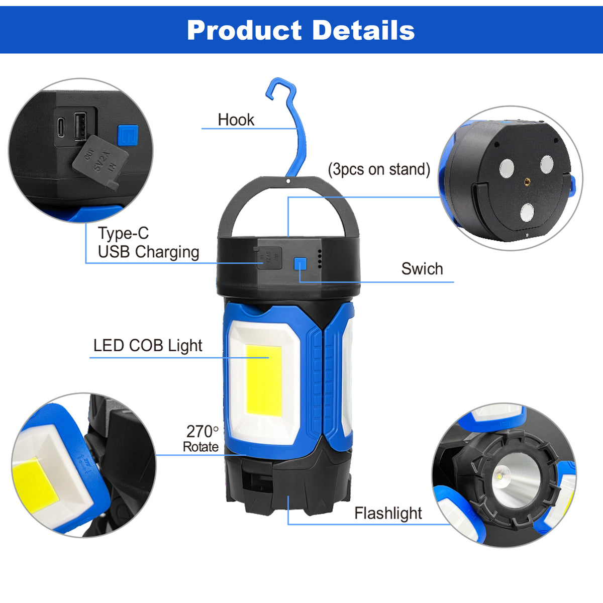 50W 5000LM Portable Three Head LED Work Light– sylstarlight.com